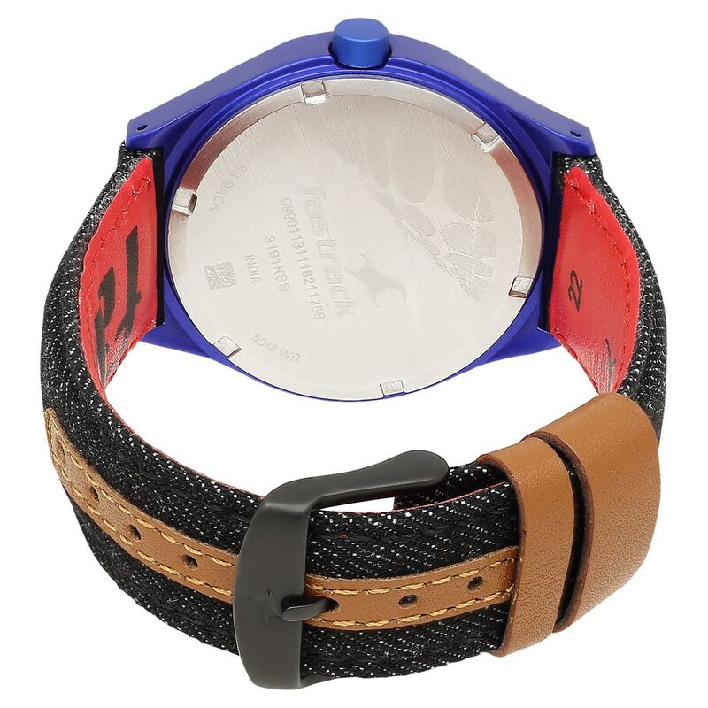 Fastrack Denim Quartz Analog White Dial Denim Strap Watch for Guys