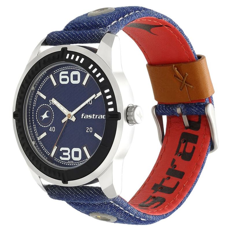 Fastrack Denim Quartz Analog Blue Dial Denim Strap Watch for Guys