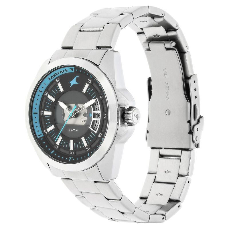 Fastrack Loopholes Quartz Analog with Date Black Dial Stainless Steel ...