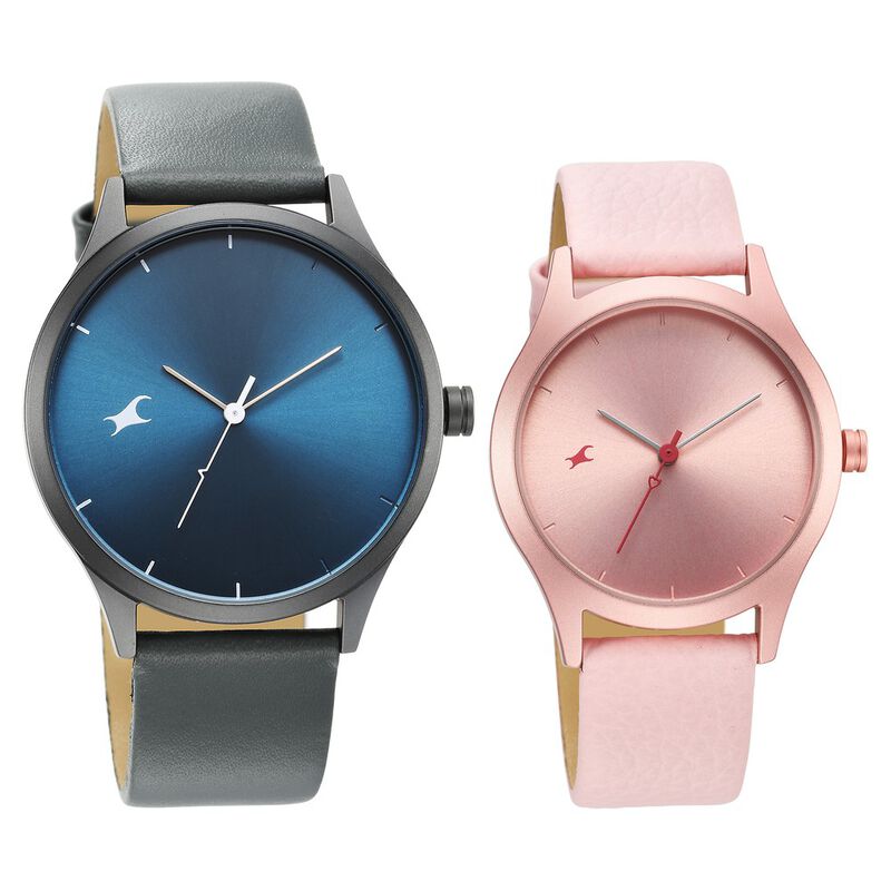 Buy Online Fastrack Mixmatched Couple Watches with Blue and Pink Dial ...