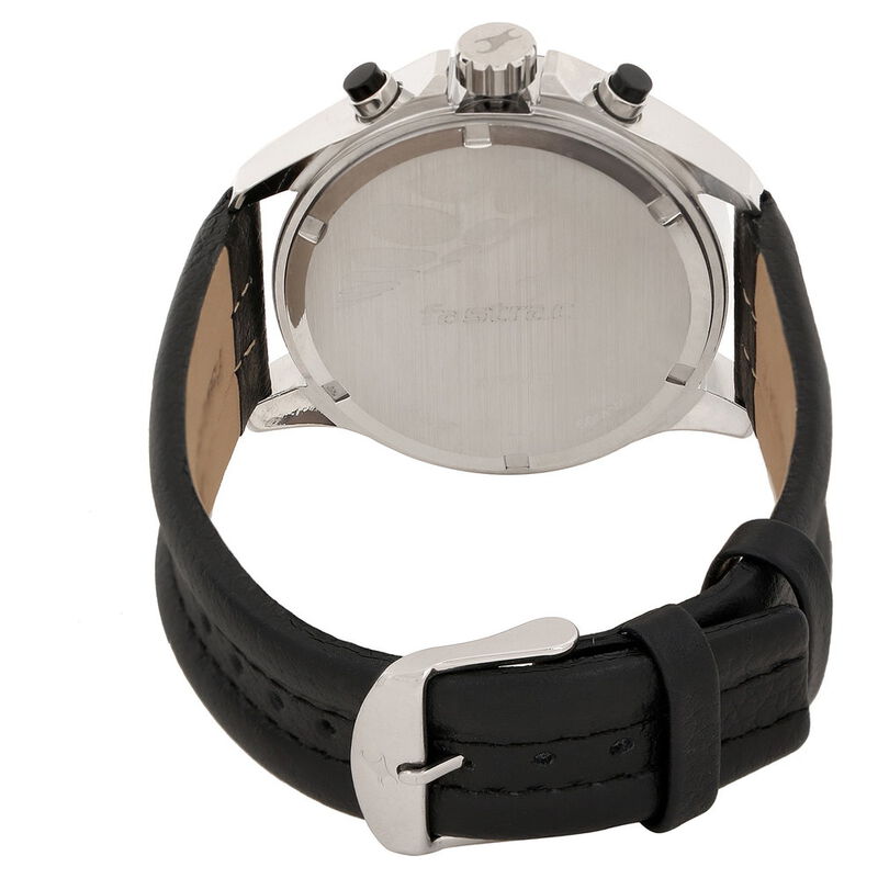Fastrack Big Time Quartz Chronograph Black Dial Leather Strap Watch for ...