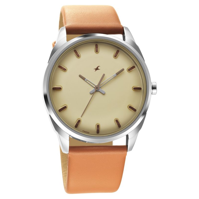 Fastrack After Dark Beige Dial Leather Strap Watch for Guys