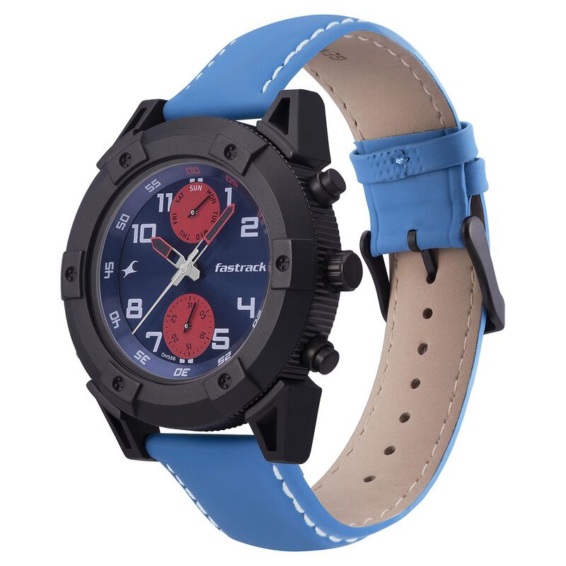 Fastrack Modular Quartz Analog Blue Dial Leather Strap Watch for Guys
