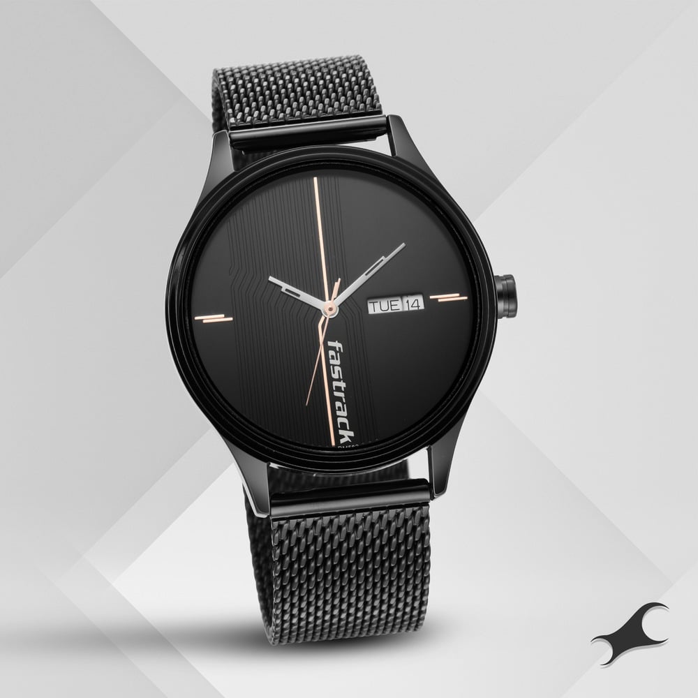 Buy Online Fastrack Style Up Quartz Analog with Day and Date Black Dial ...