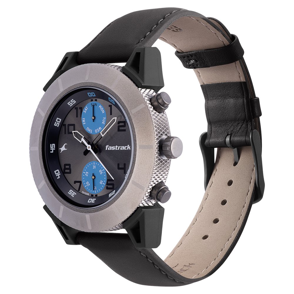 Buy Online Fastrack Modular Quartz Analog Anthracite Dial Leather Strap ...