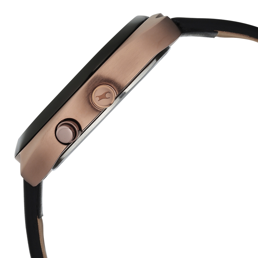 Buy Online Fastrack UFO Quartz Multifunction Black Dial Black Leather ...