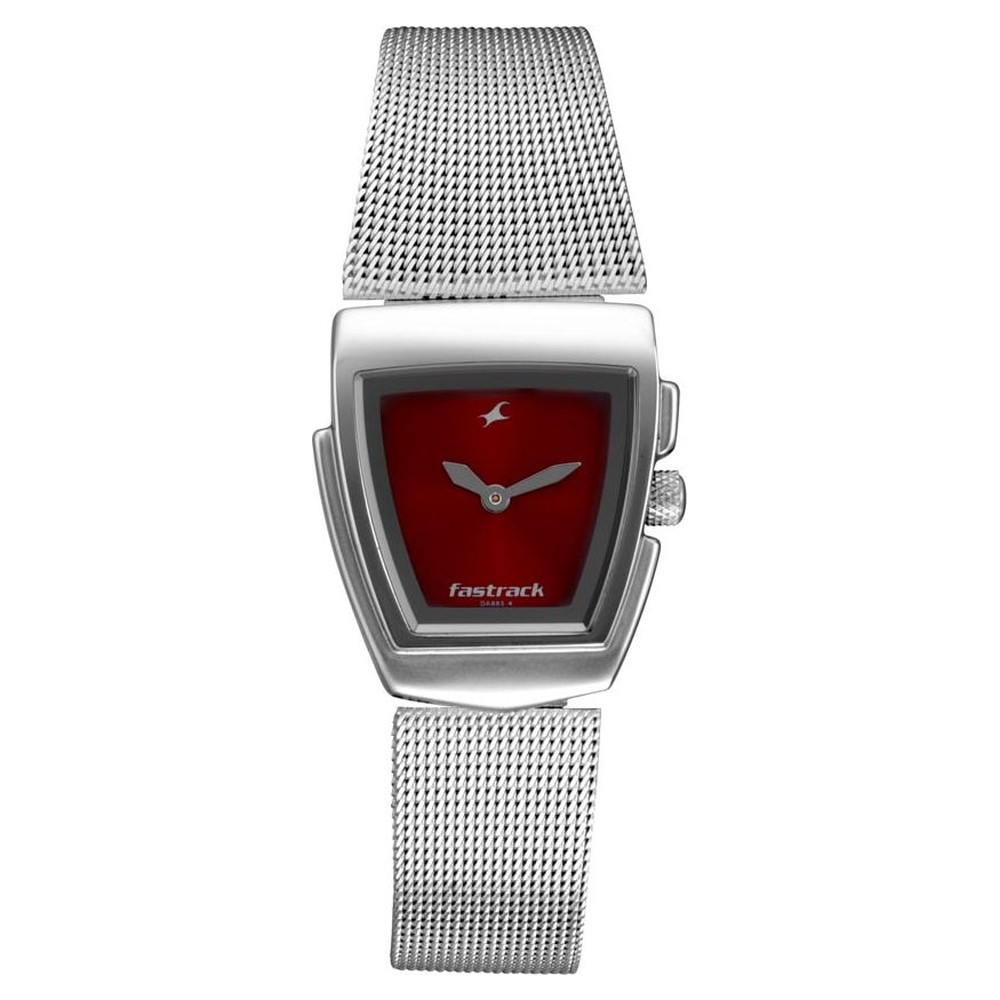 Buy Online Fastrack Quartz Analog Red Dial Stainless Steel Strap Watch ...