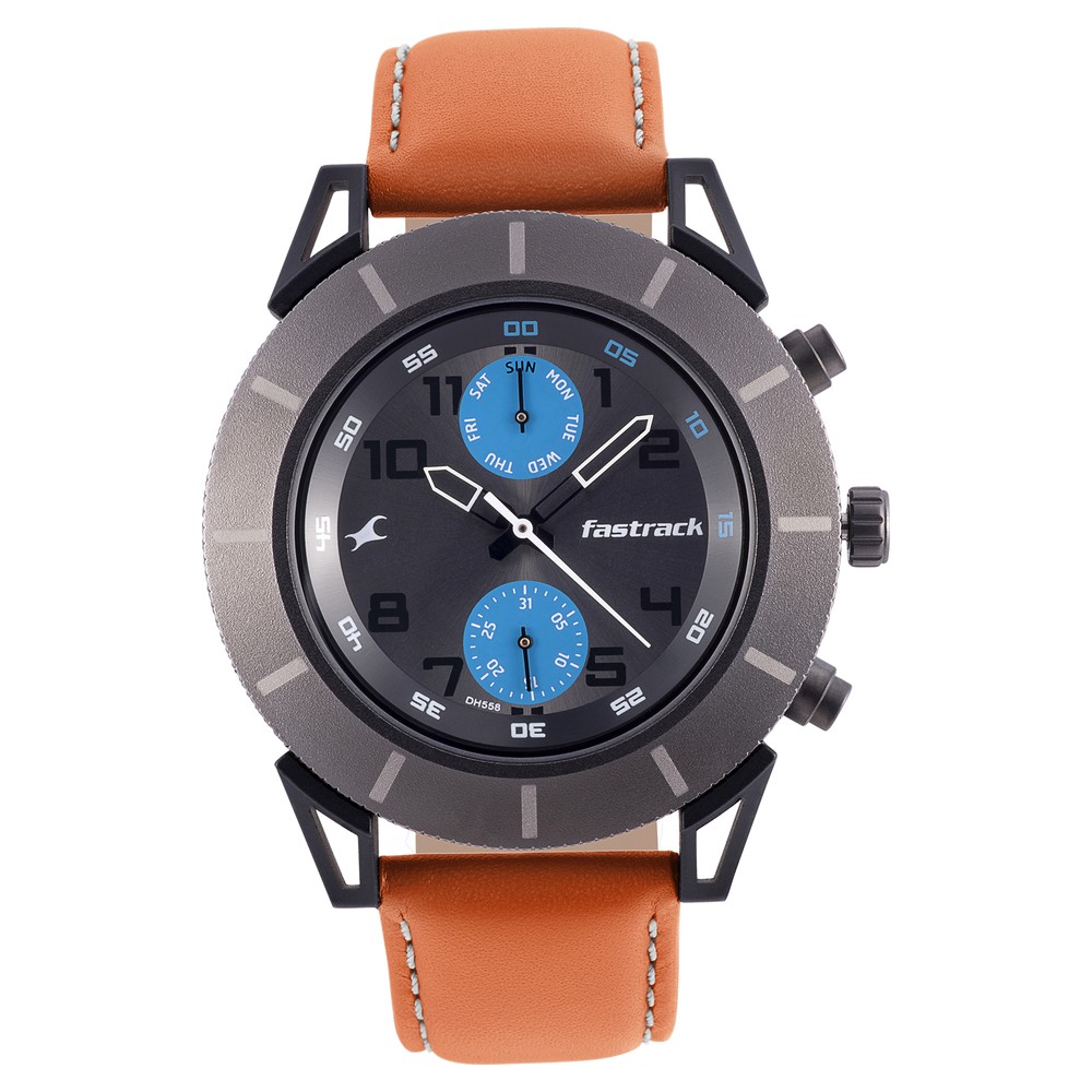 Fastrack Modular Quartz Analog Anthracite Dial Leather Strap Watch for Guys