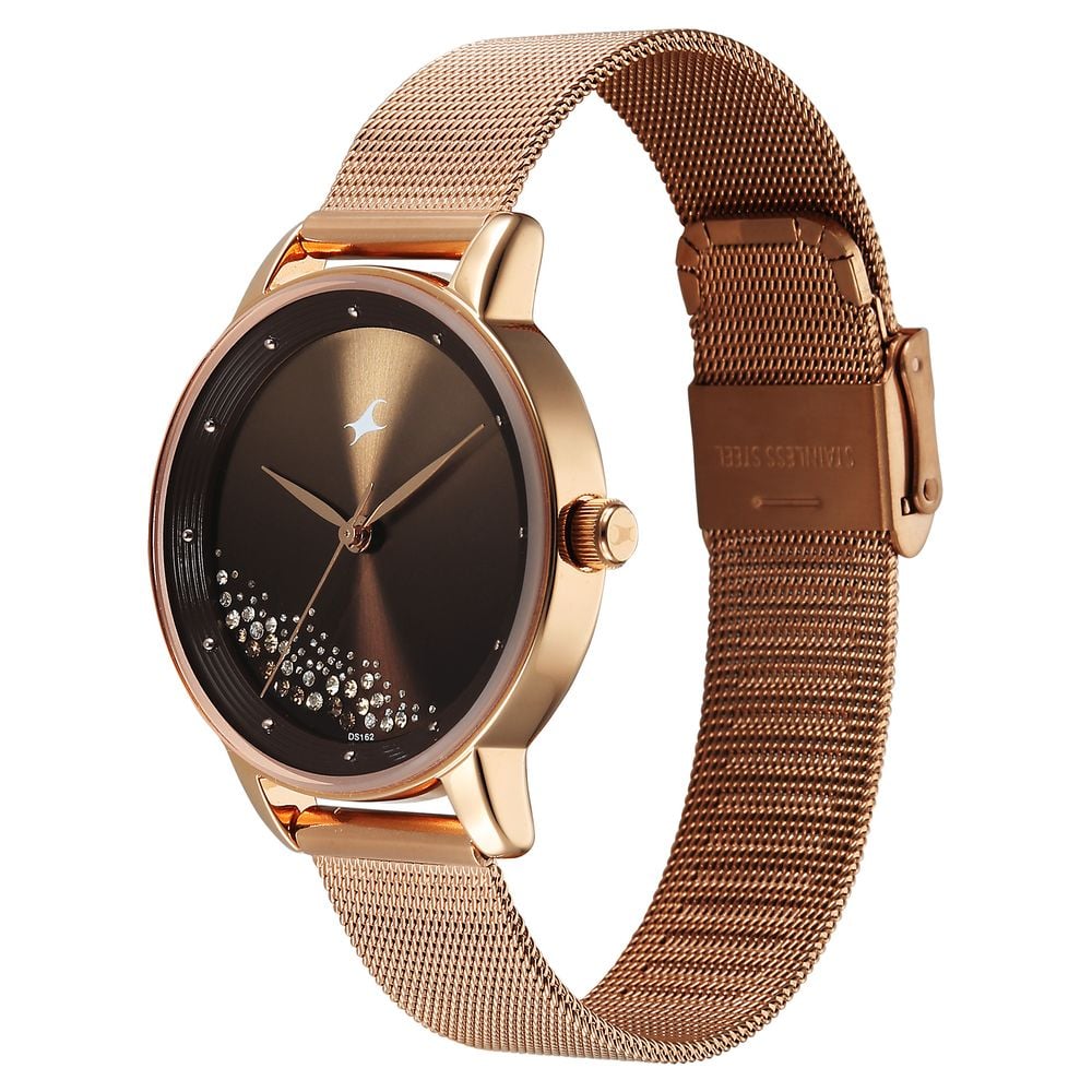 Buy Online Fastrack Style Up Quartz Analog Brown Dial Rose Gold Colour ...