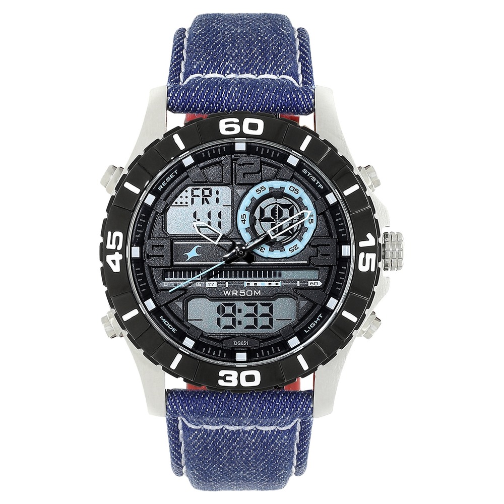 Buy Online Fastrack Denim Quartz Analog Digital Blue Dial Denim Strap ...