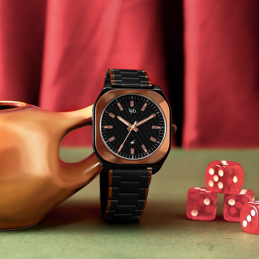 Buy Online Vyb Aviator By Fastrack Quartz Analog Black Dial Two Toned ...