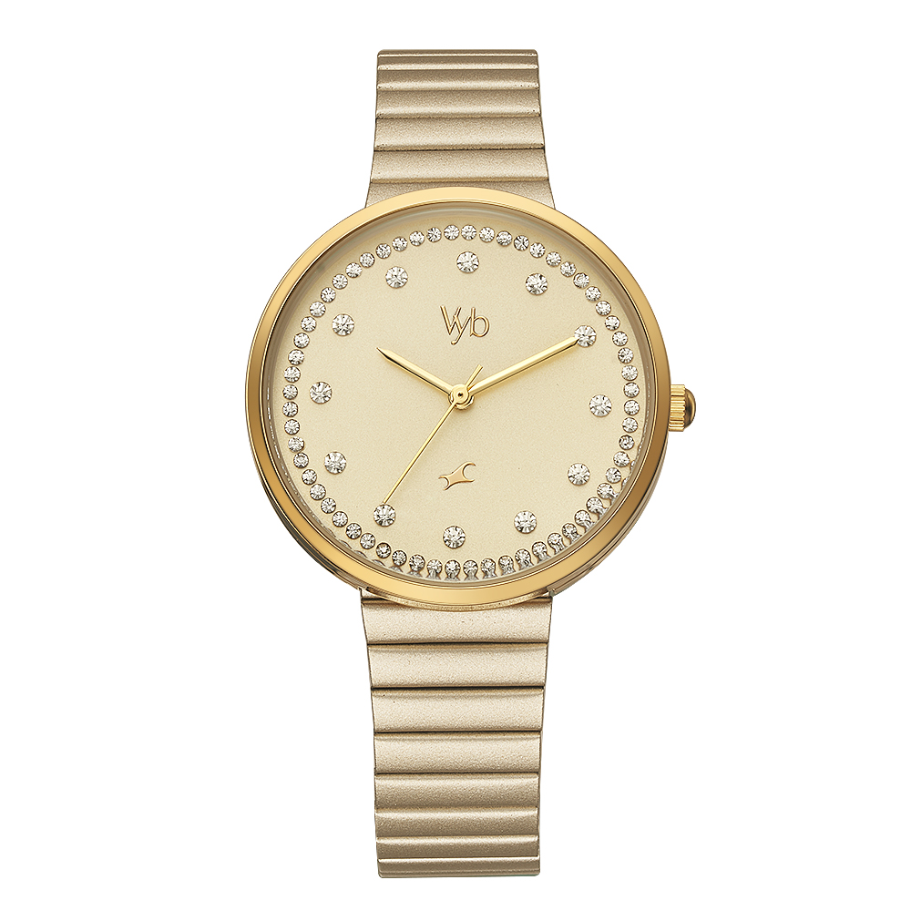 Buy Online Fastrack Vyb Mirage Quartz Analog Golden Dial Stainless ...