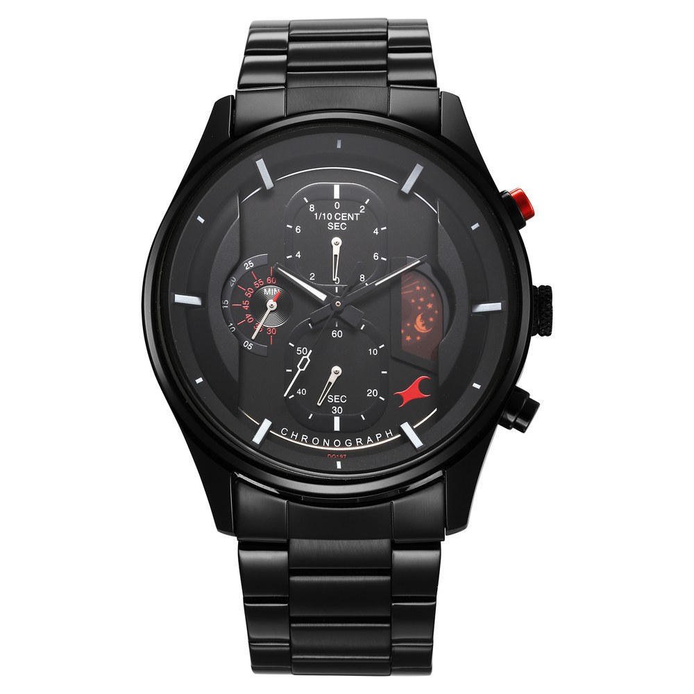 Buy Online Fastrack Opulence Sun Moon Chronograph Black Dial Black ...