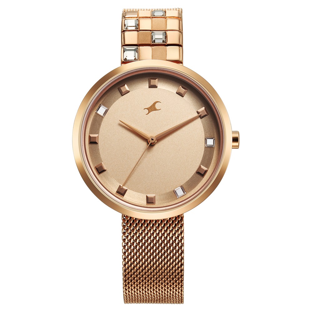 Buy Online Fastrack Fleek Quartz Analog Pink Dial Stainless Steel Strap ...