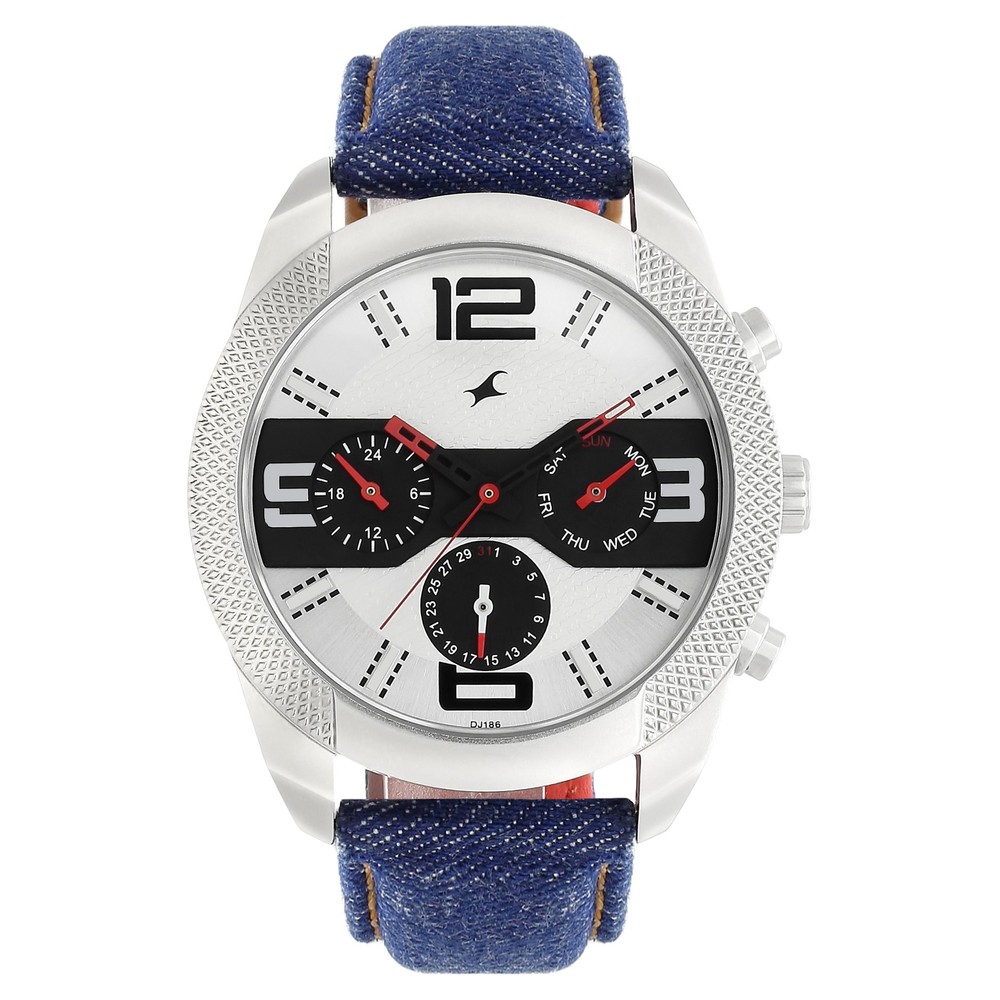 Buy Online Fastrack Denim Quartz Multifunction White Dial Denim Strap ...