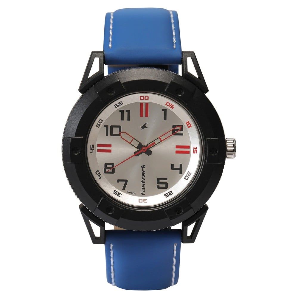 Buy Online Fastrack Quartz Analog Silver Dial Leather Strap Watch for ...