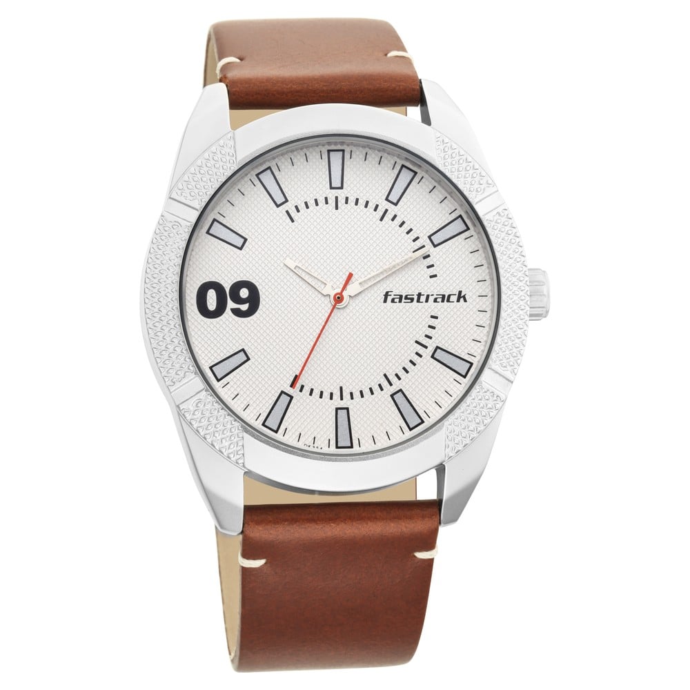 Buy Online Fastrack Quartz Analog Silver Dial Leather Strap Watch for ...