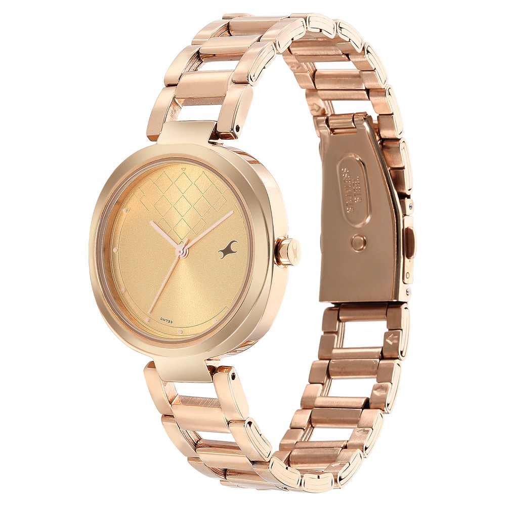 Buy Online Fastrack Stunners Quartz Analog Golden Dial Stainless Steel ...