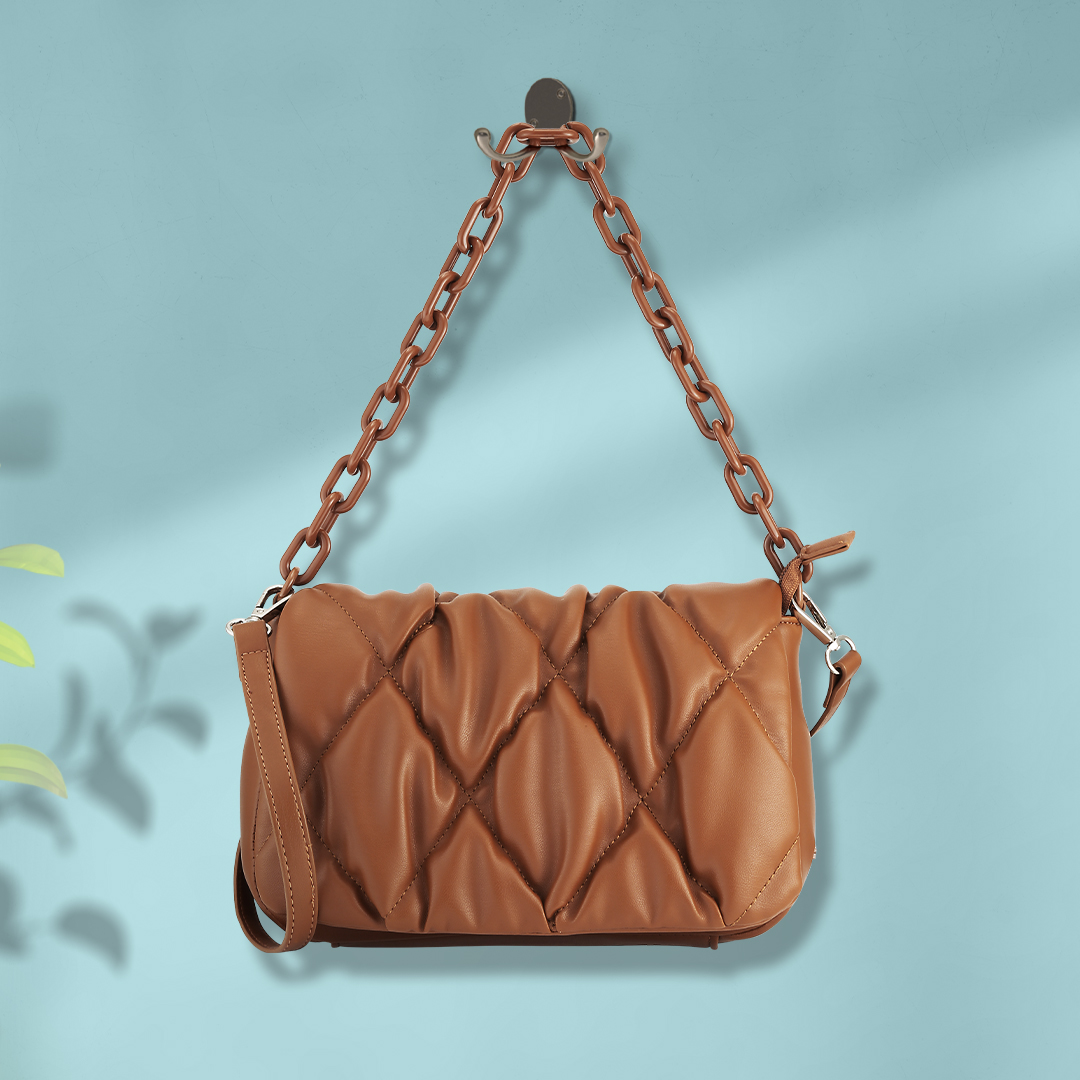 Buy Online Fastrack Pleat-Quilted Satchel with Acetate Chain Handle in ...