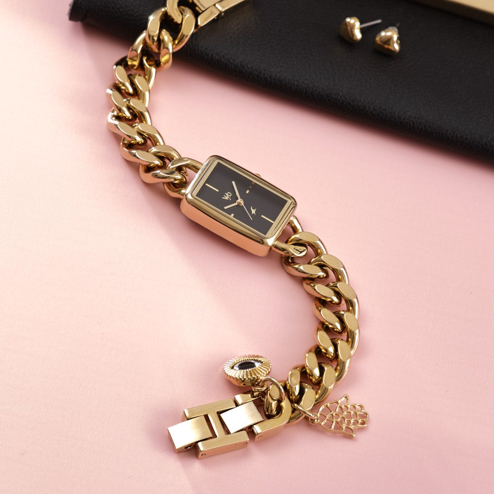 Buy Online Fastrack Vyb Prodigy Quartz Analog Black Dial Golden Color ...