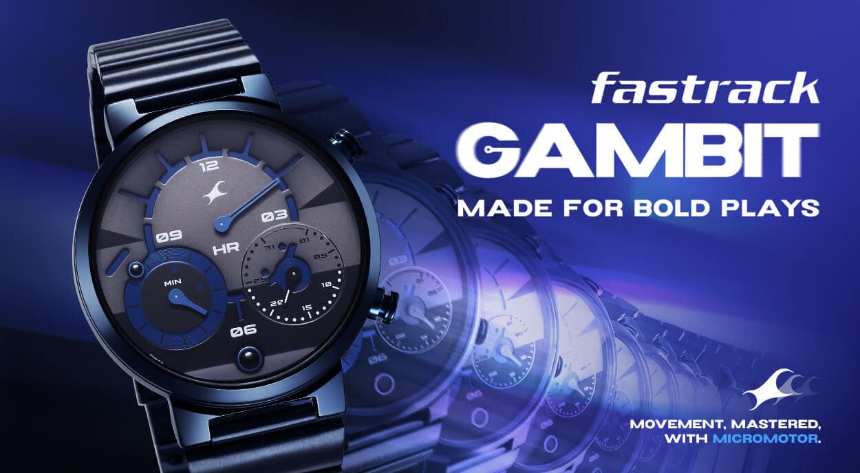 Buy Online Fastrack Gambit Micromotor Black Dial Blue Metal Strap ...