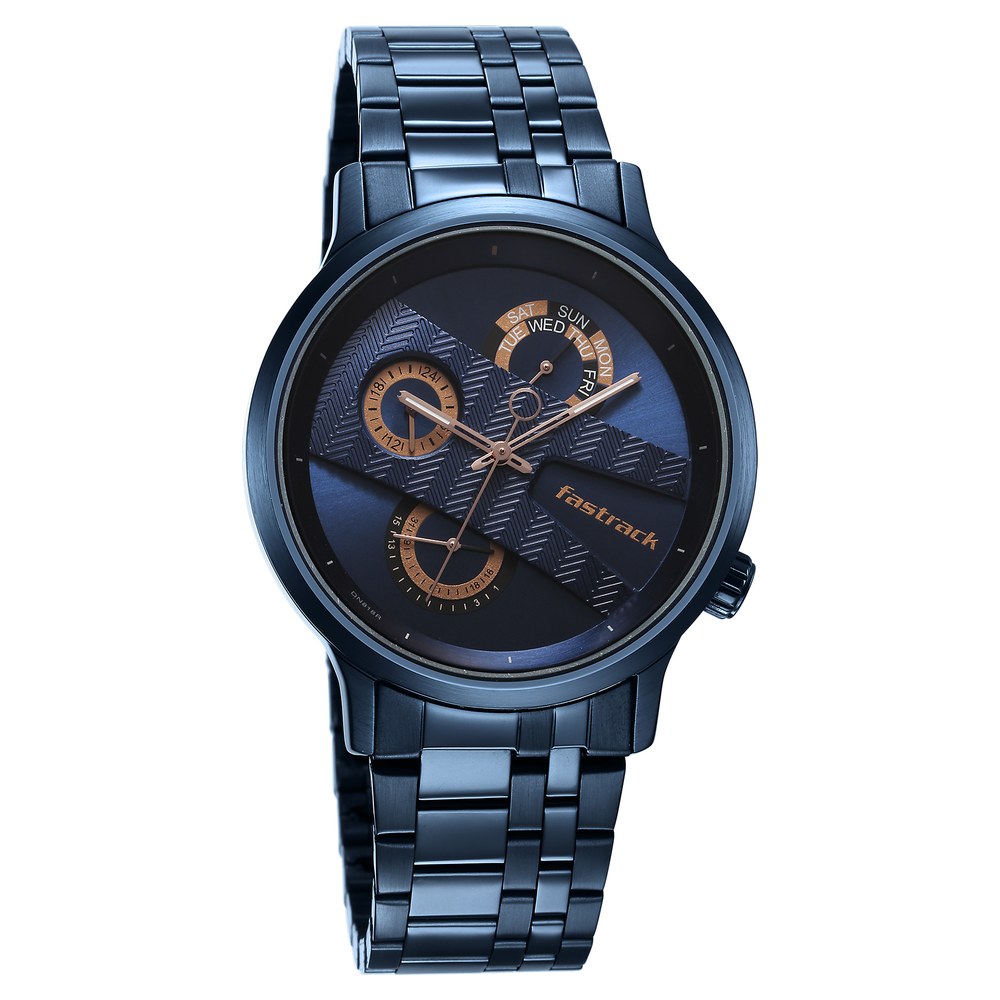 Buy Online Fastrack Exuberant Quartz Multifunction Blue Dial Stainless ...