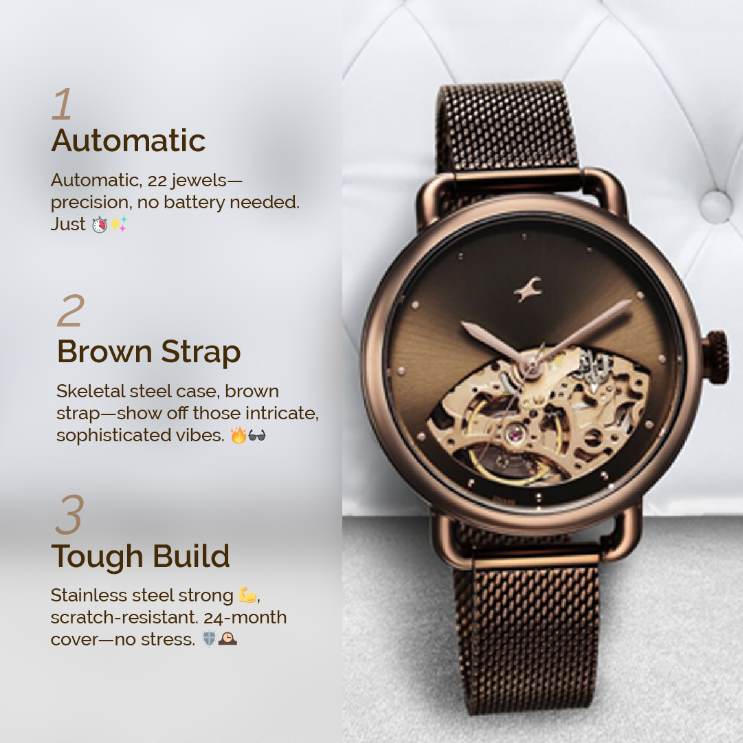 Buy Online Fastrack Automatics Brown Dial Stainless Steel Strap Watch ...