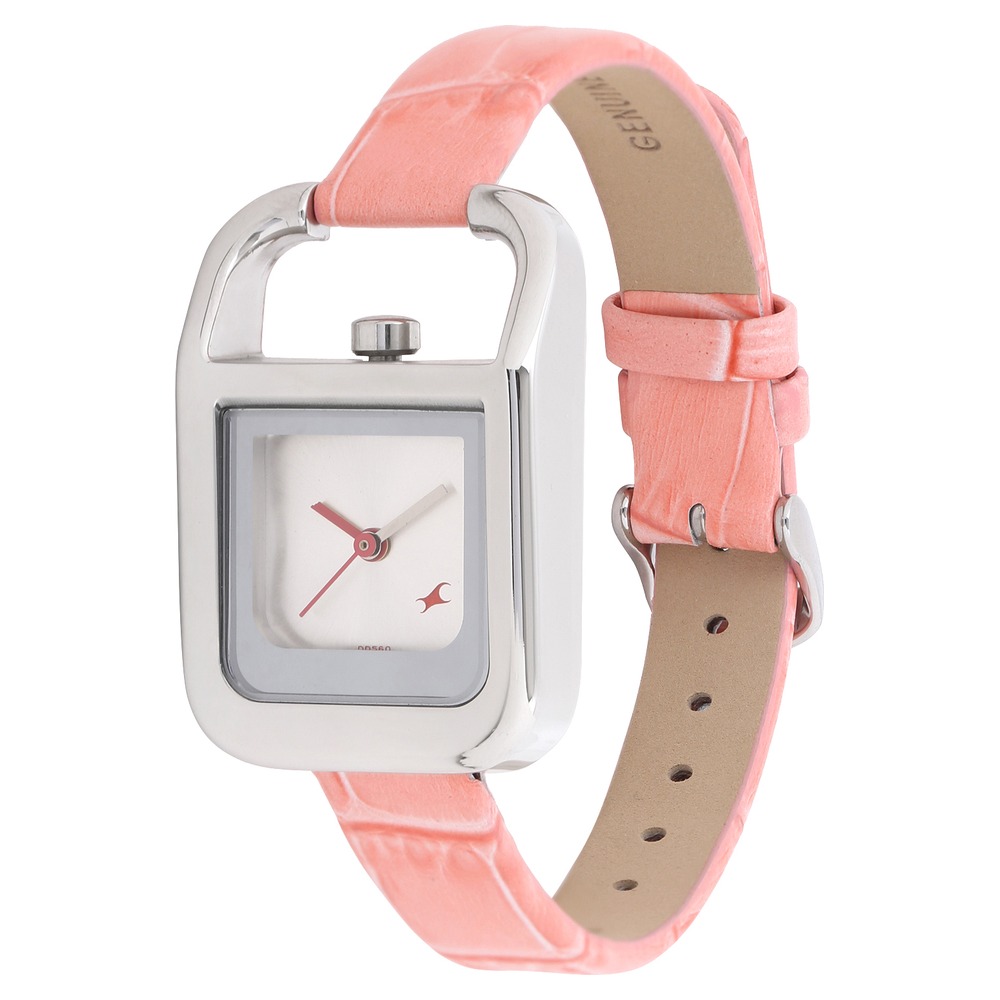 Buy Online Fastrack Quartz Analog Silver Dial Leather Strap Watch for ...
