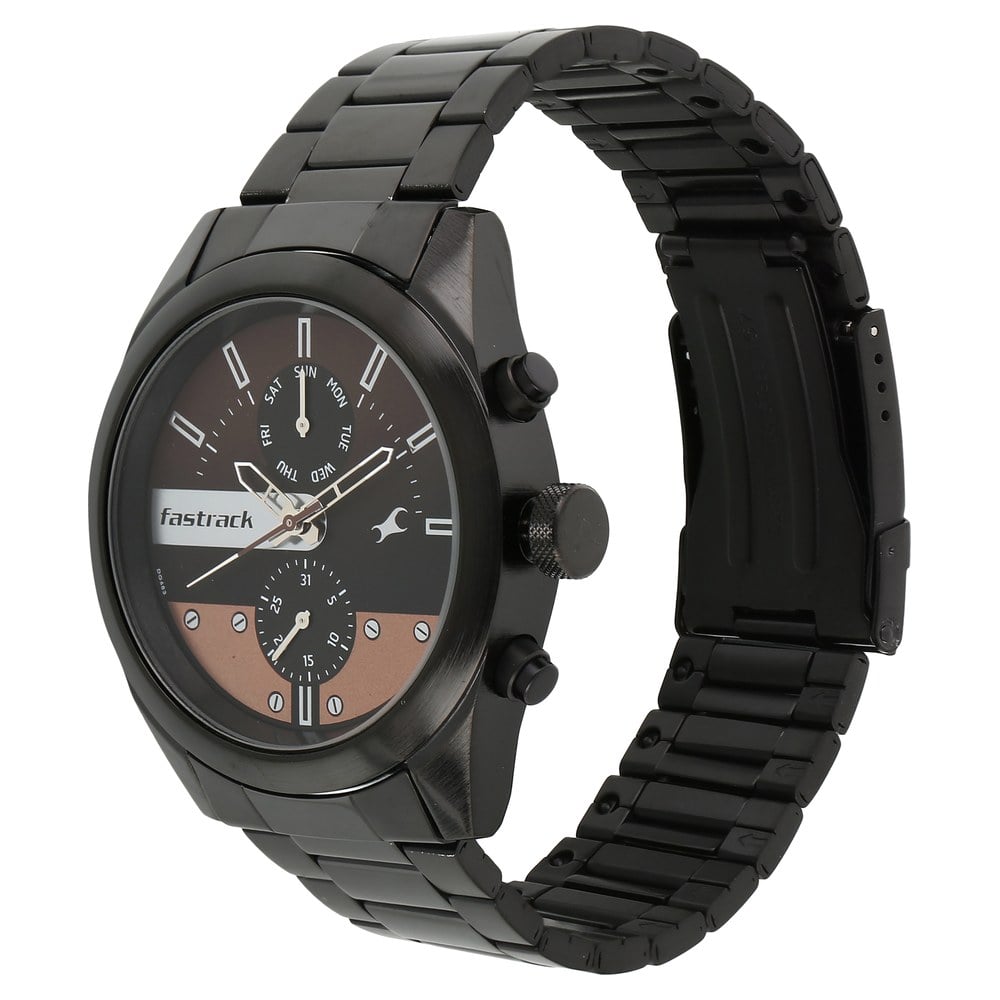 Buy Online Fastrack All Nighters Quartz Multifunction Brown Dial Metal ...