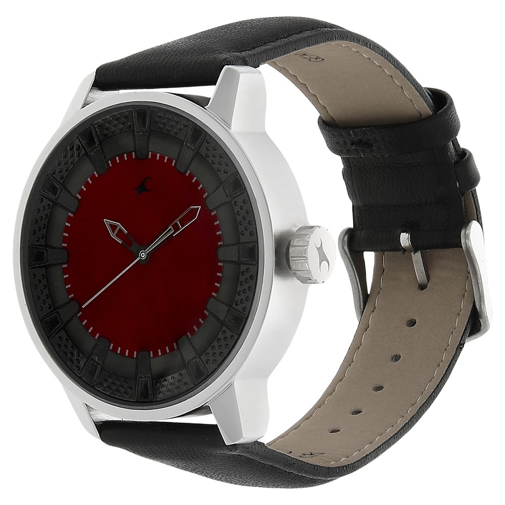 Buy Online Fastrack Quartz Analog Red Dial Leather Strap Watch for Guys ...