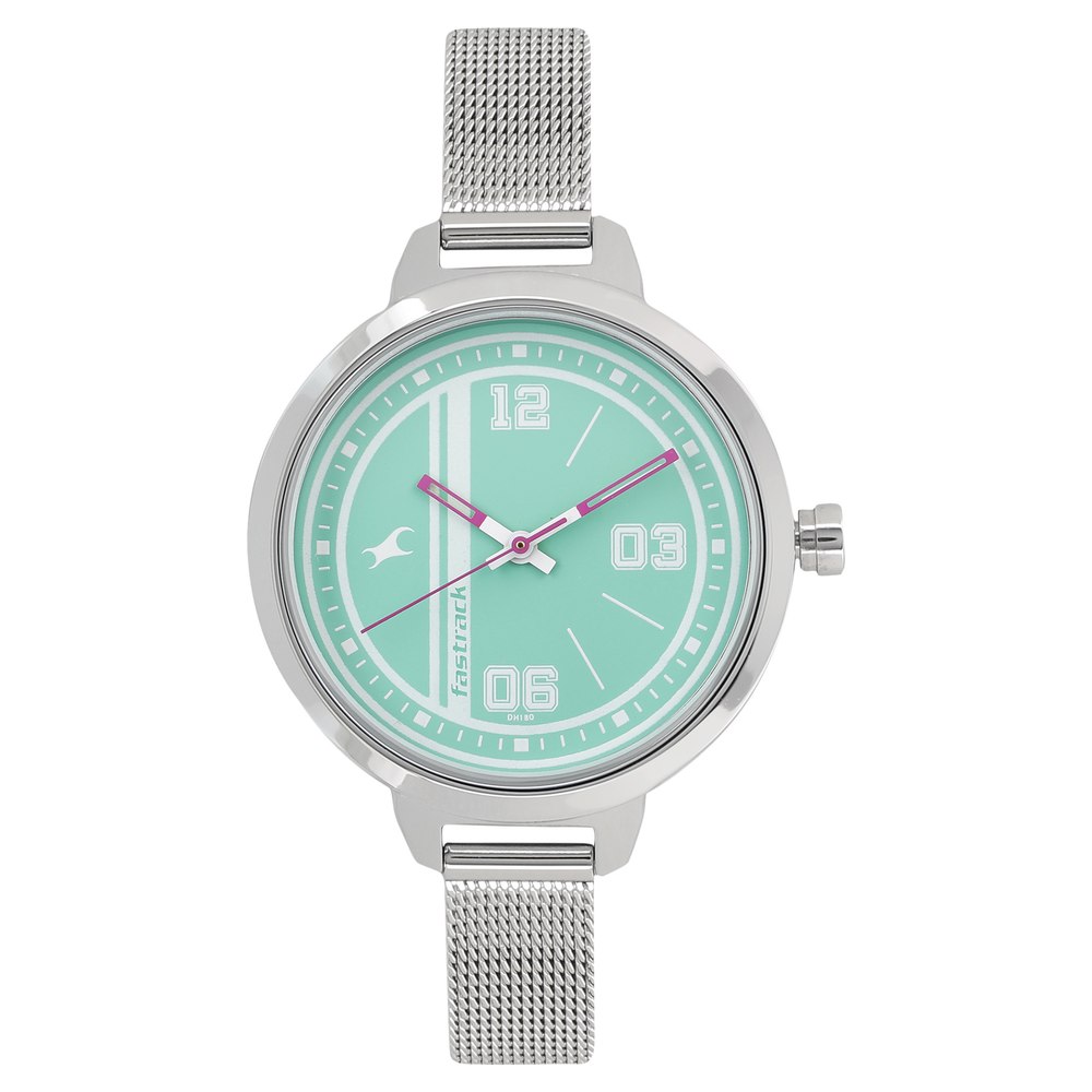 Buy Online Fastrack Varsity Quartz Analog Green Dial Stainless Steel ...
