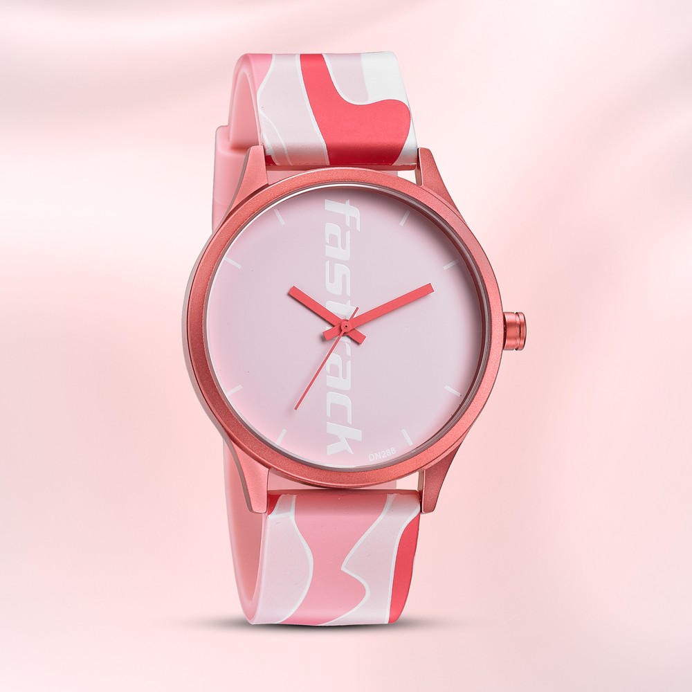 Buy Online Fastrack Topicals Quartz Analog Pink Dial Silicone Strap ...