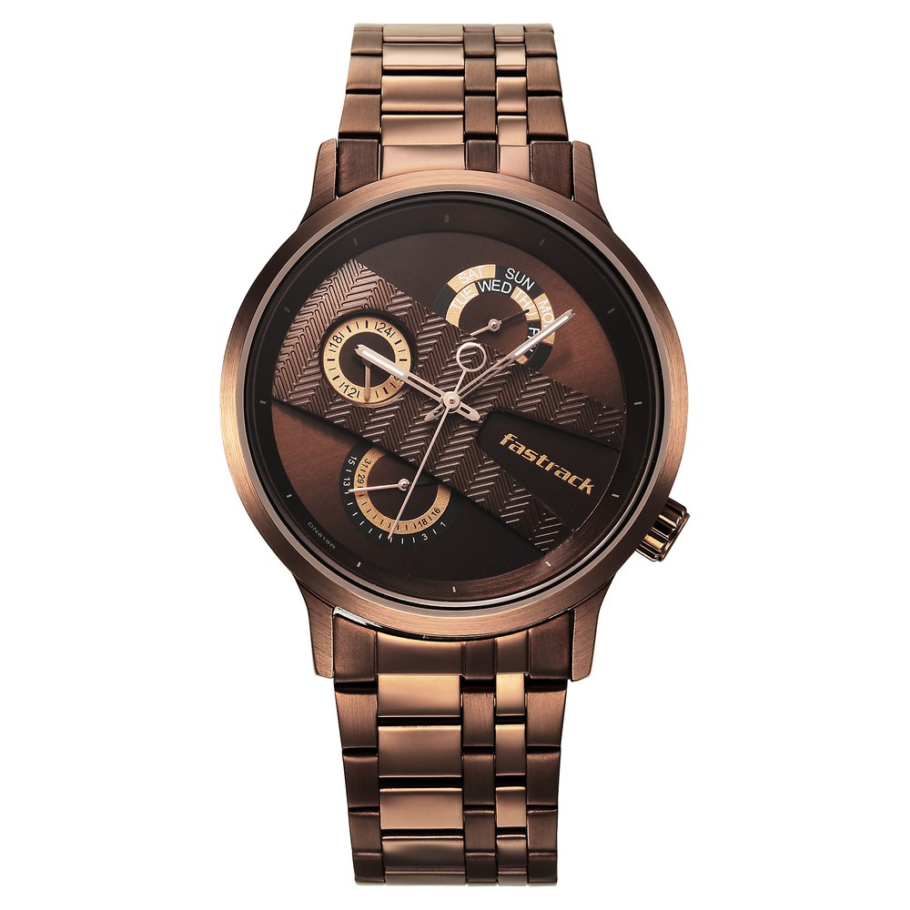 Buy Online Fastrack Exuberant Quartz Multifunction Brown Dial Stainless ...