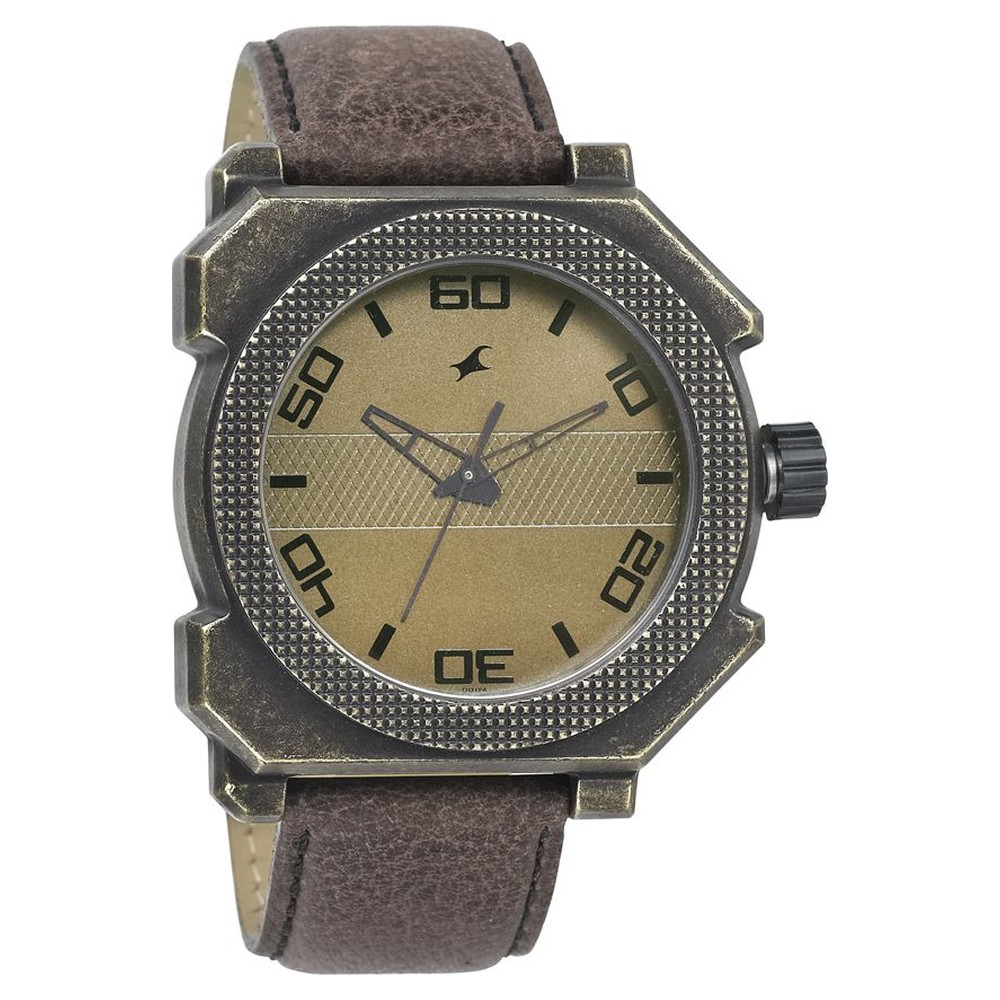 Buy Online Fastrack Quartz Analog Golden Dial Leather Strap Watch for ...