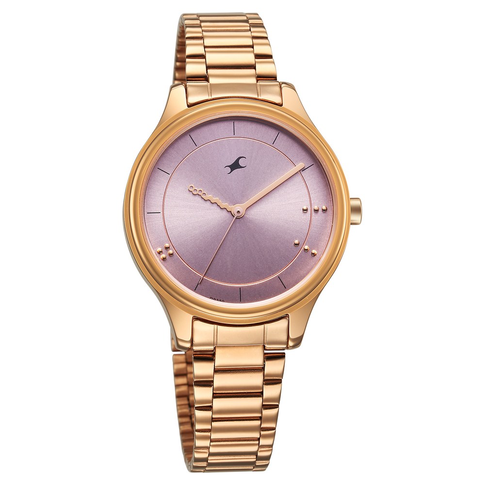 Buy Online Fastrack Stunners Quartz Analog Pink Dial Rose Gold Metal ...