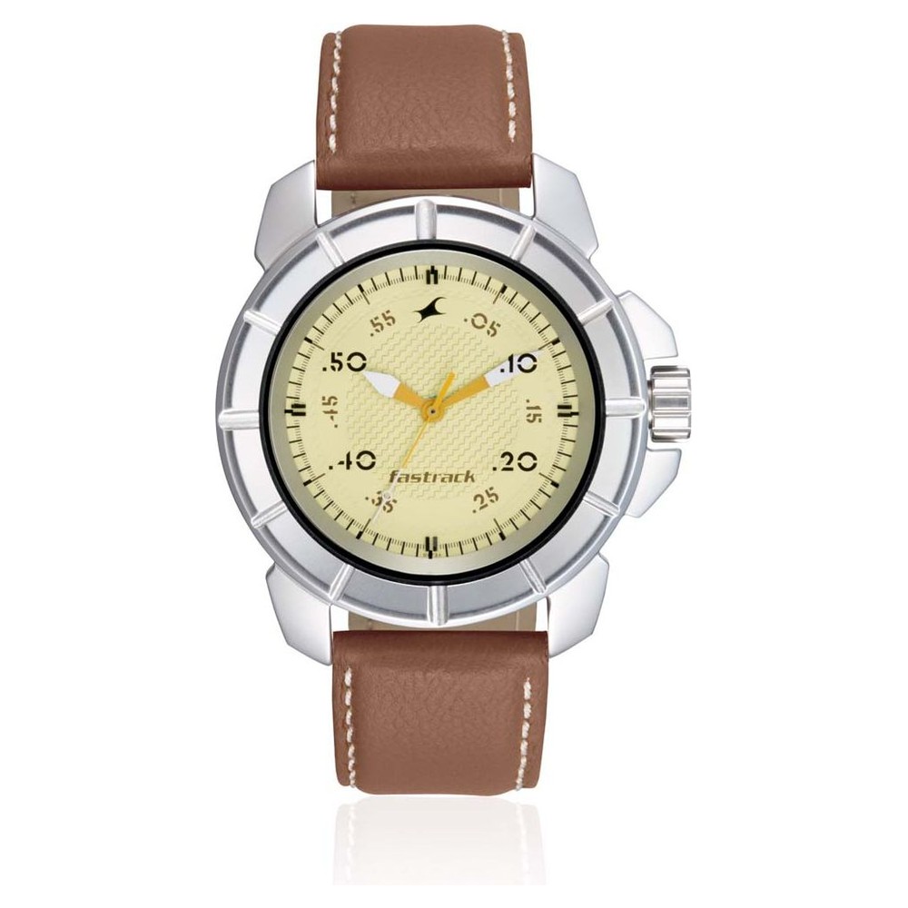 Buy Online Fastrack Quartz Analog Beige Dial Leather Strap Watch for ...