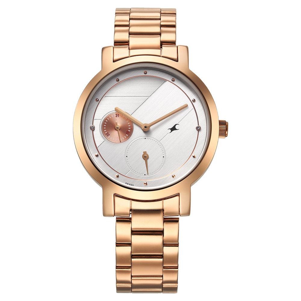 Buy Online Fastrack Tick Tock Quartz Analog Silver Dial With Rose Gold ...
