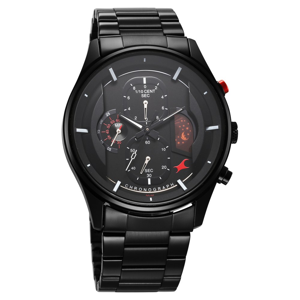 Buy Online Fastrack Opulence Sun Moon Chronograph Black Dial Black ...