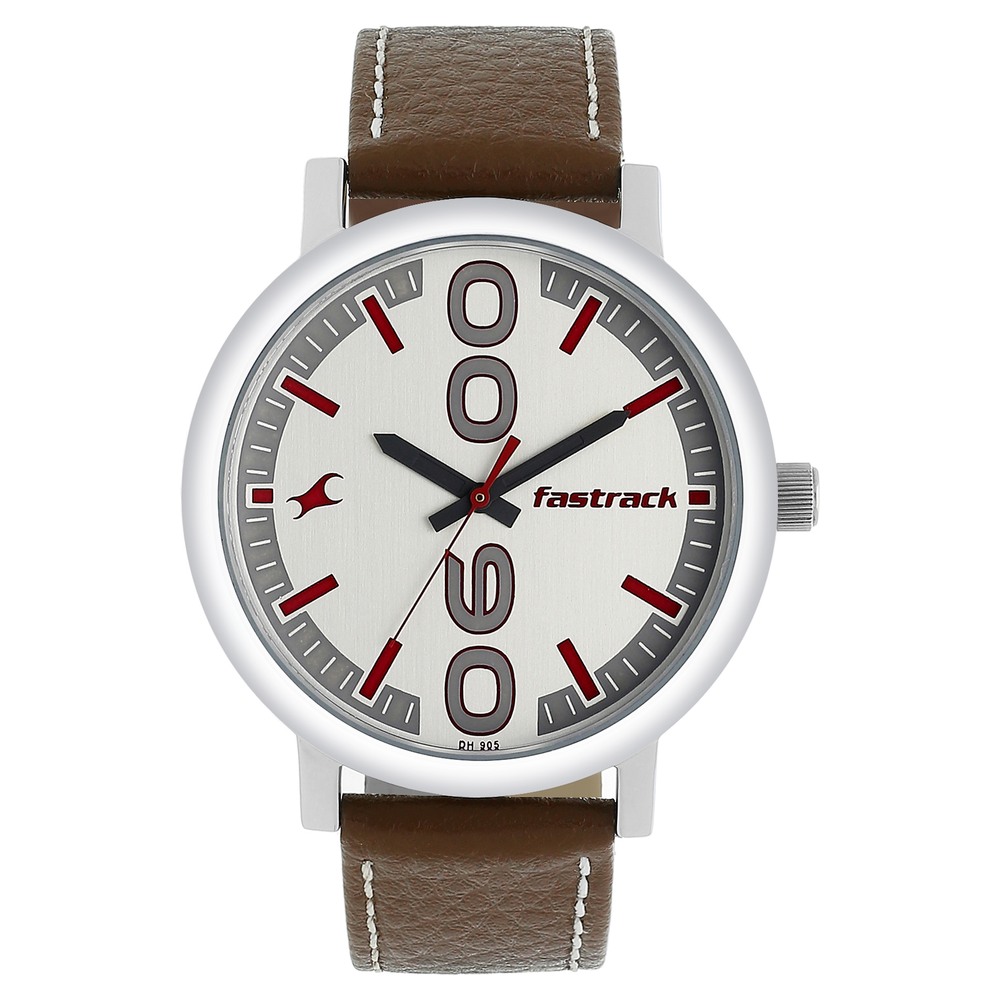 Buy Online Fastrack Bold Quartz Analog White Dial Leather Strap Watch ...