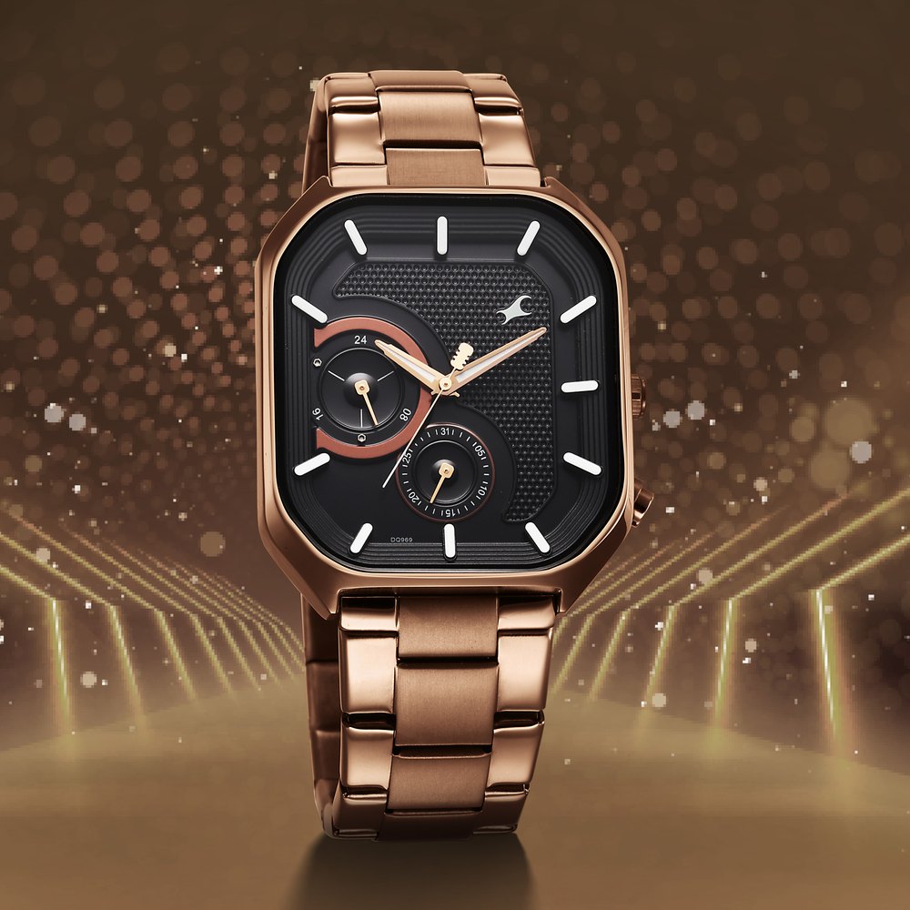 Buy Online Fastrack Groove Multifunction Black Dial Metal Strap Guy's ...