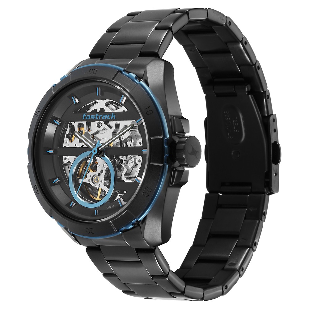 Buy Online Fastrack Automatics Black Dial Black Stainless Steel Strap ...