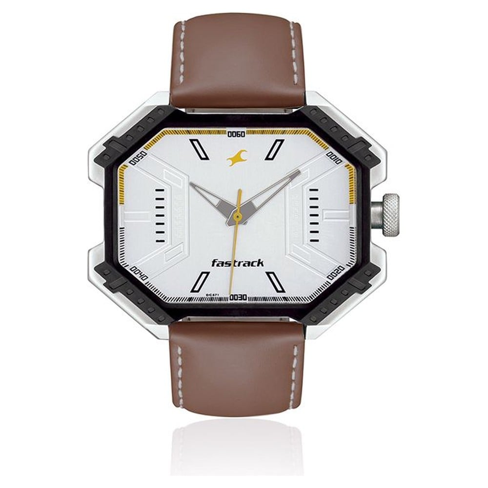 Buy Online Fastrack Quartz Analog Silver Dial Leather Strap Watch for ...