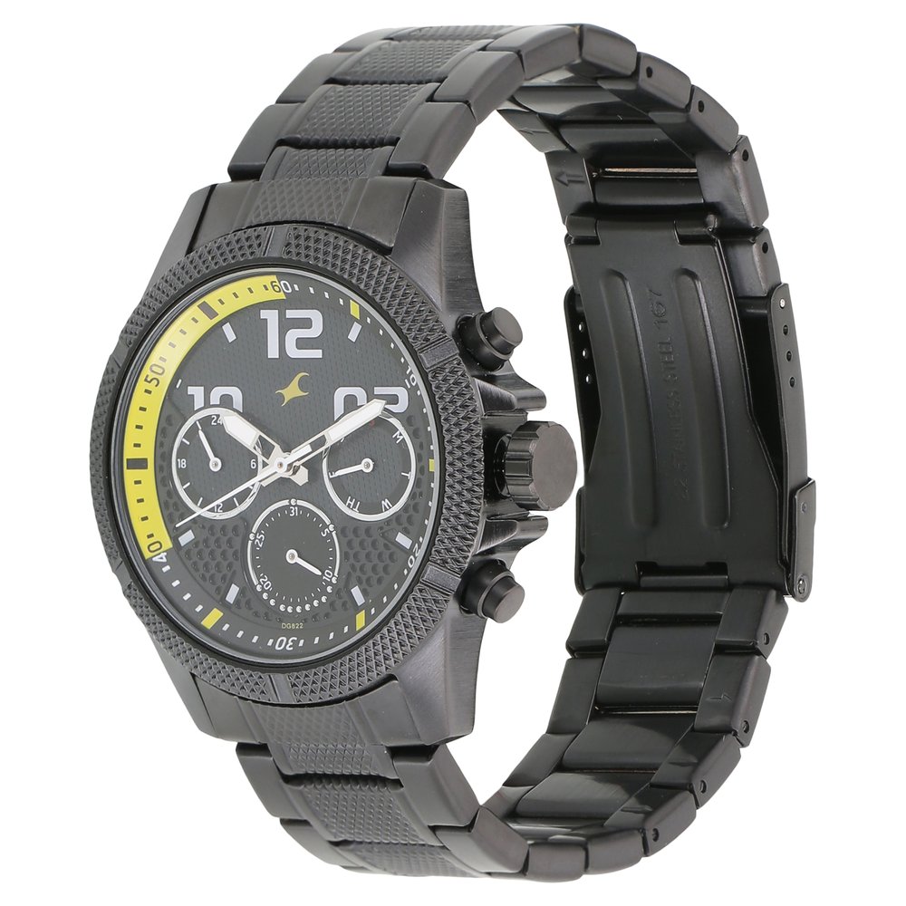 Buy Online Fastrack Loopholes Quartz Multifunction Black Dial Stainless ...