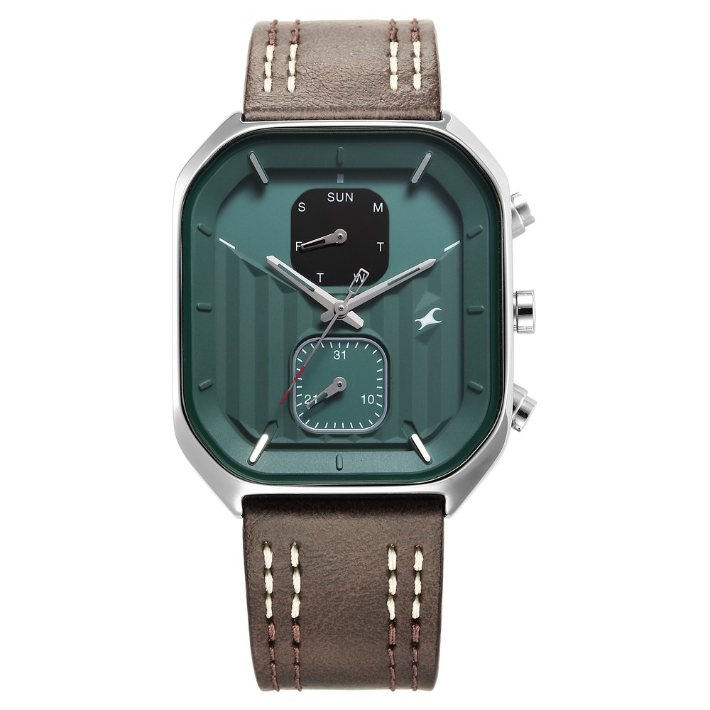 Buy Online Fastrack Fleek Quartz Multifunction Green Dial Leather Strap ...