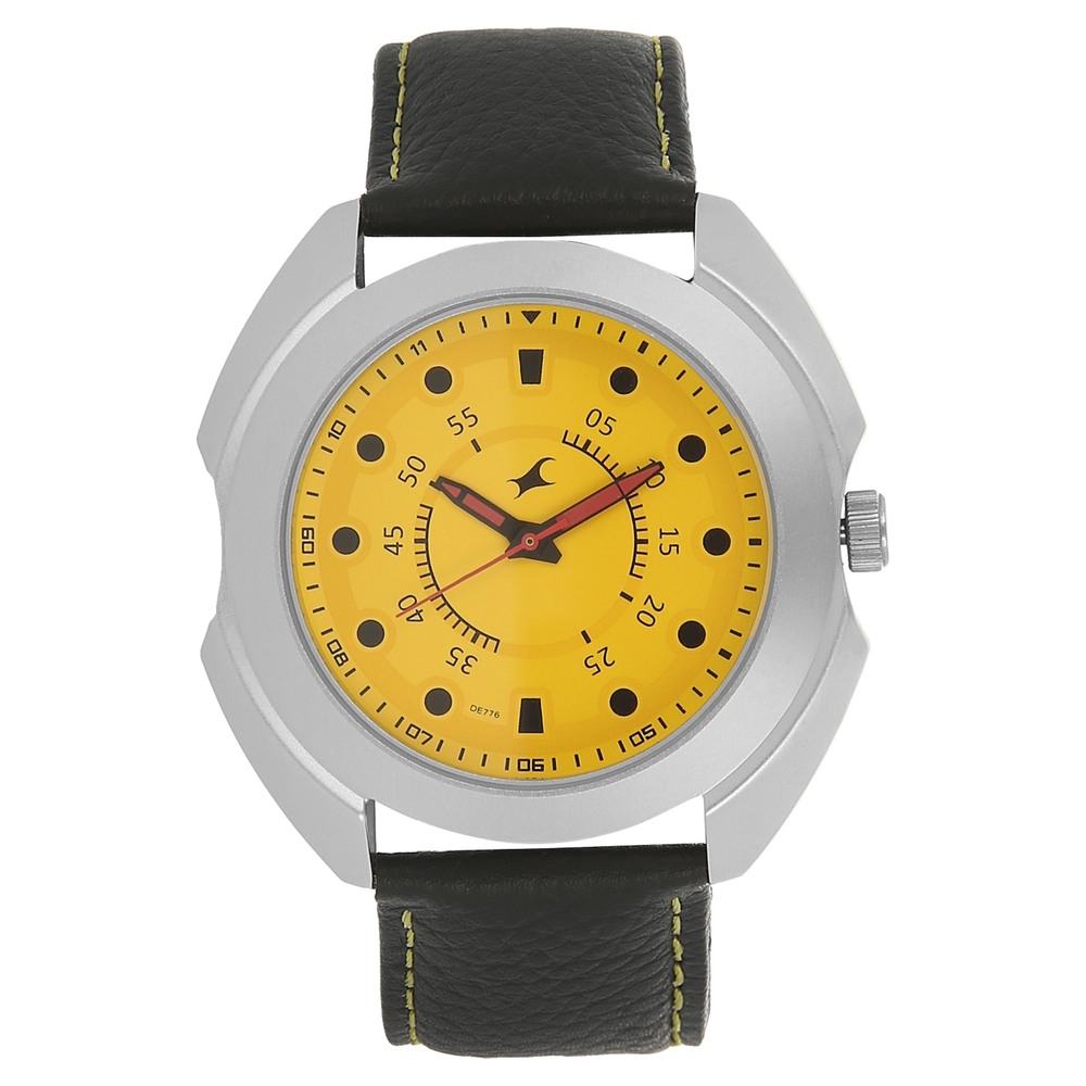 Buy Online Fastrack Quartz Analog Yellow Dial Leather Strap Watch for ...
