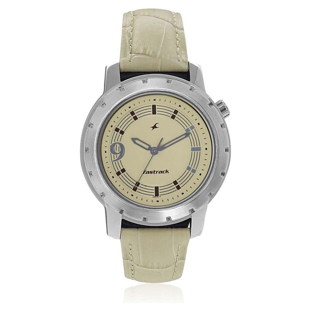 Buy Online Fastrack Quartz Analog Off White Dial Leather Strap Watch ...