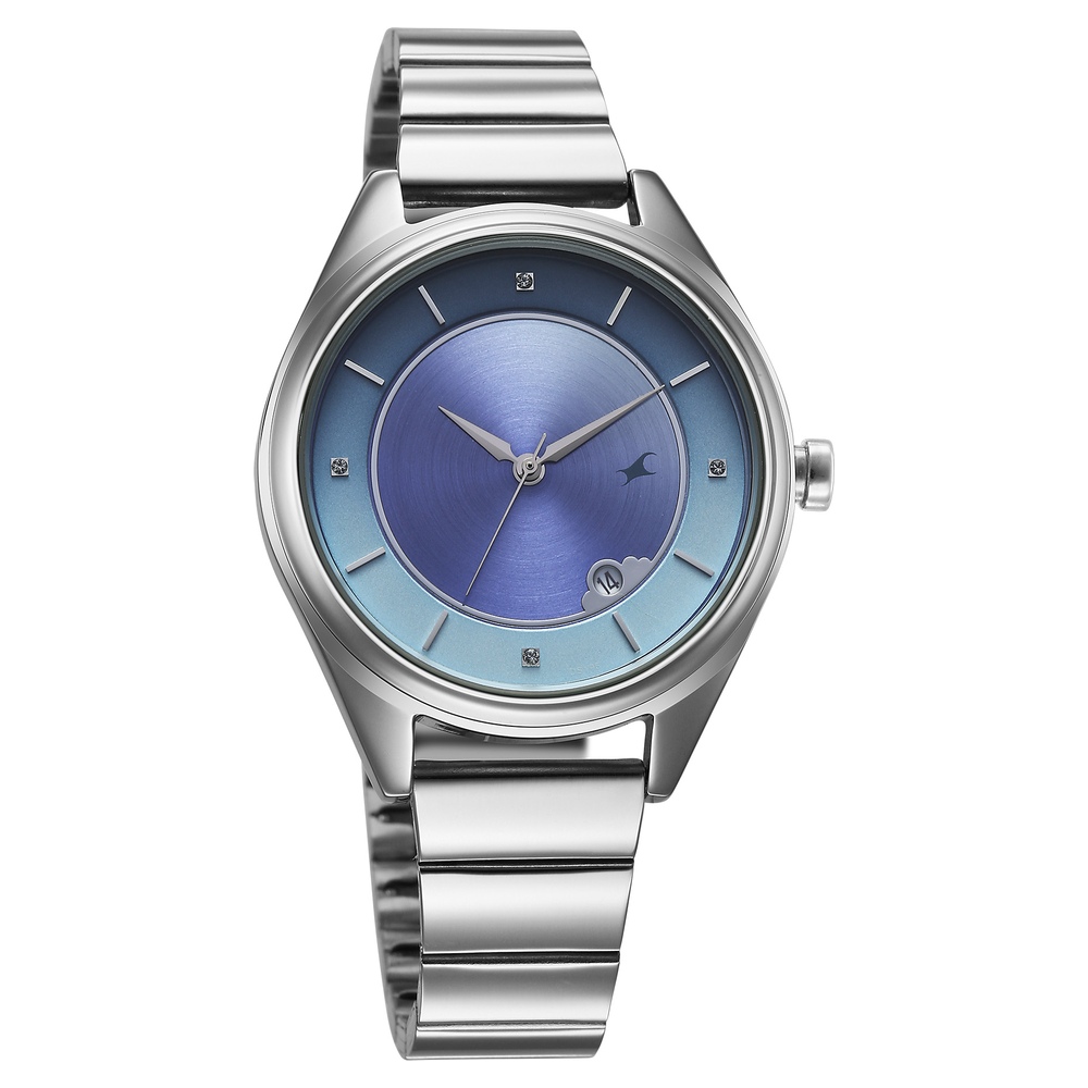 Buy Online Fastrack Style Up Quartz Analog with Date Blue Dial Silver ...