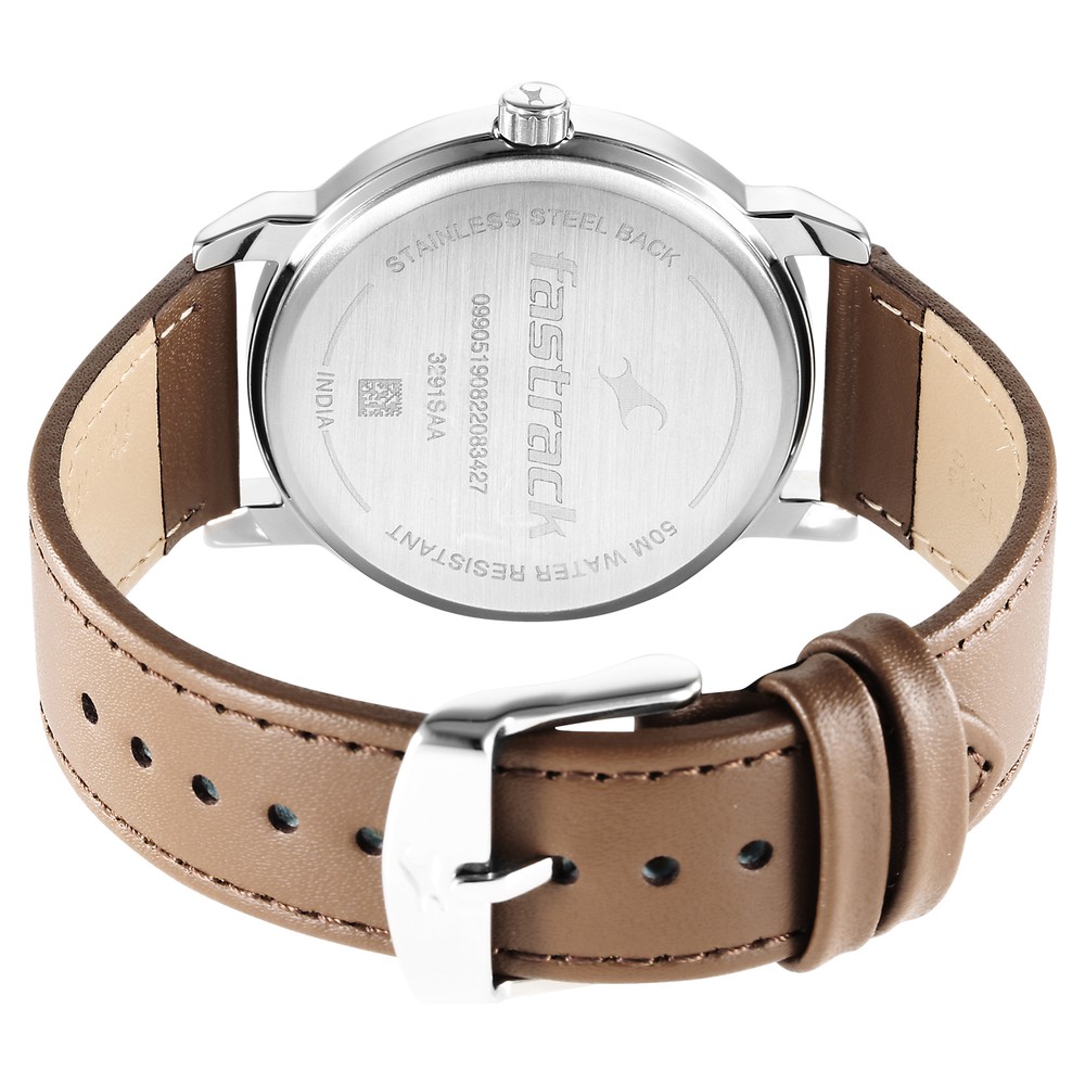 Buy Online Fastrack Stunners Quartz Analog Grey Dial Brown Leather ...