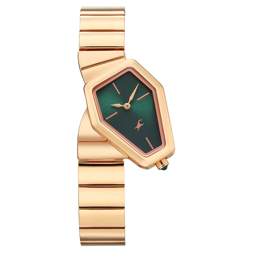Buy Online Fastrack Wild Quartz Analog Green Dial Rose Gold Stainless ...