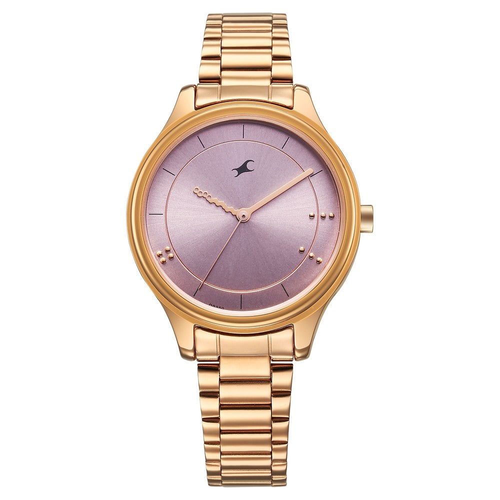 Buy Online Fastrack Stunners Quartz Analog Pink Dial Rose Gold Metal ...